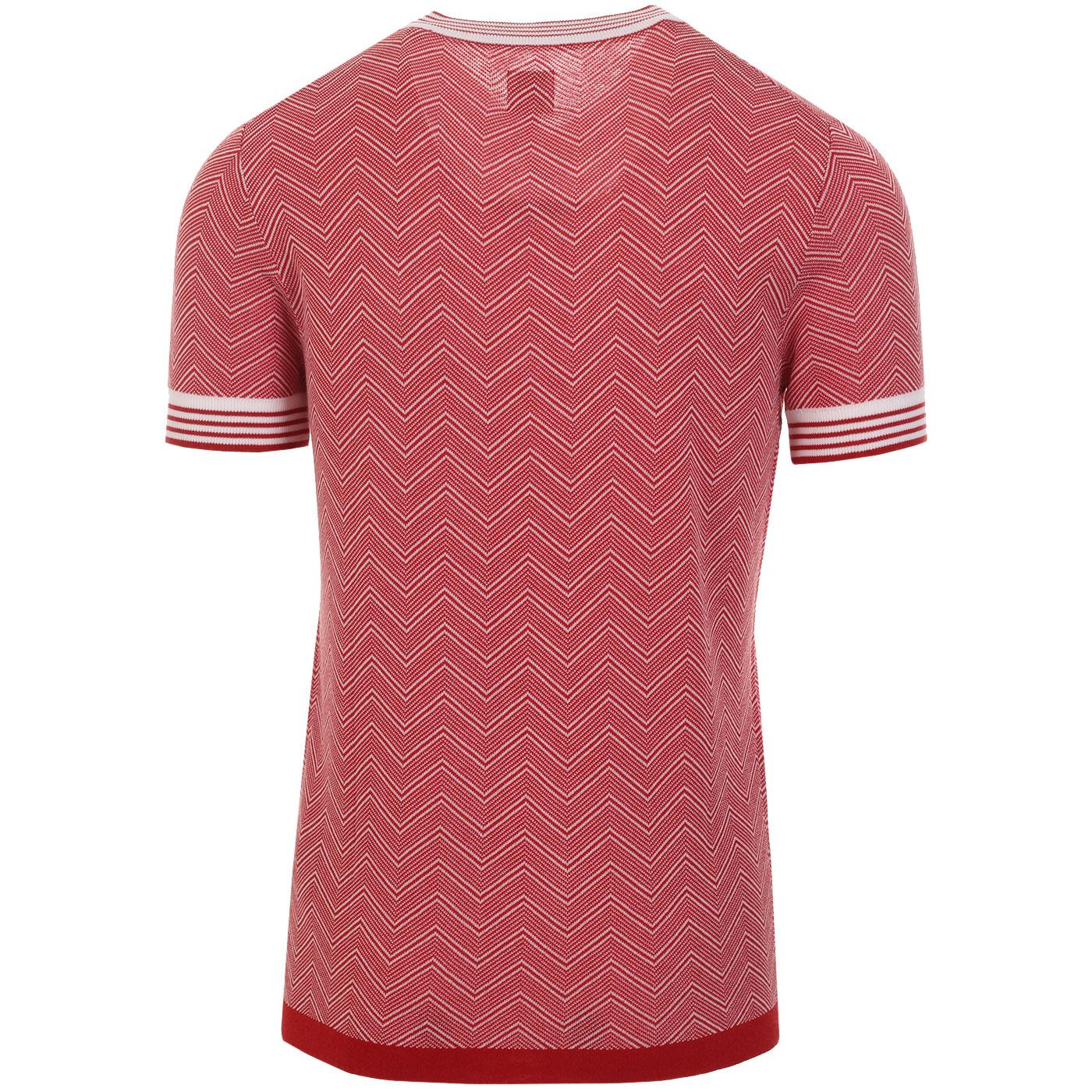 PRETTY GREEN Mens Retro Knitted Chevron Tee in Red