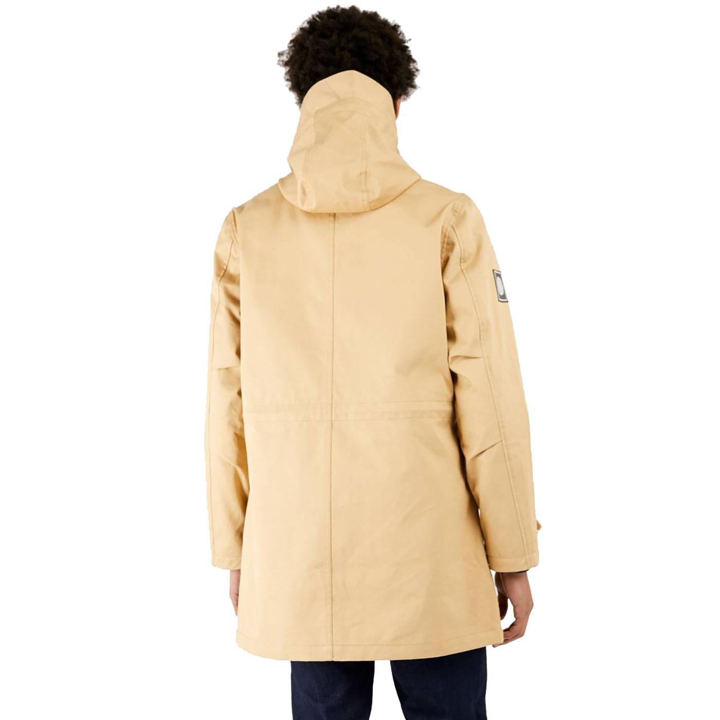 PRETTY GREEN Cotton Hooded Mod Parka Jacket in Sand