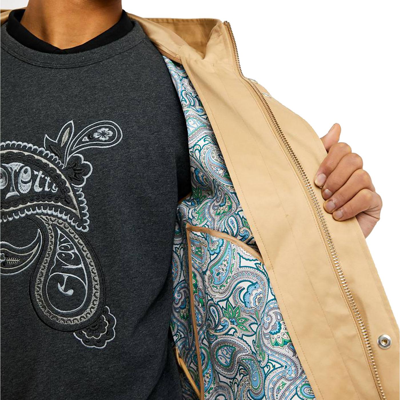 PRETTY GREEN Cotton Hooded Mod Parka Jacket in Sand