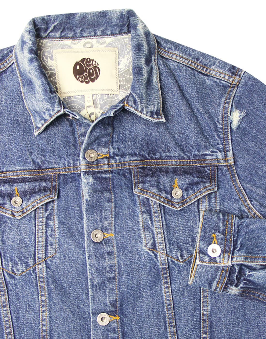 PRETTY GREEN Retro Worn In Authentic Wash Denim Jacket