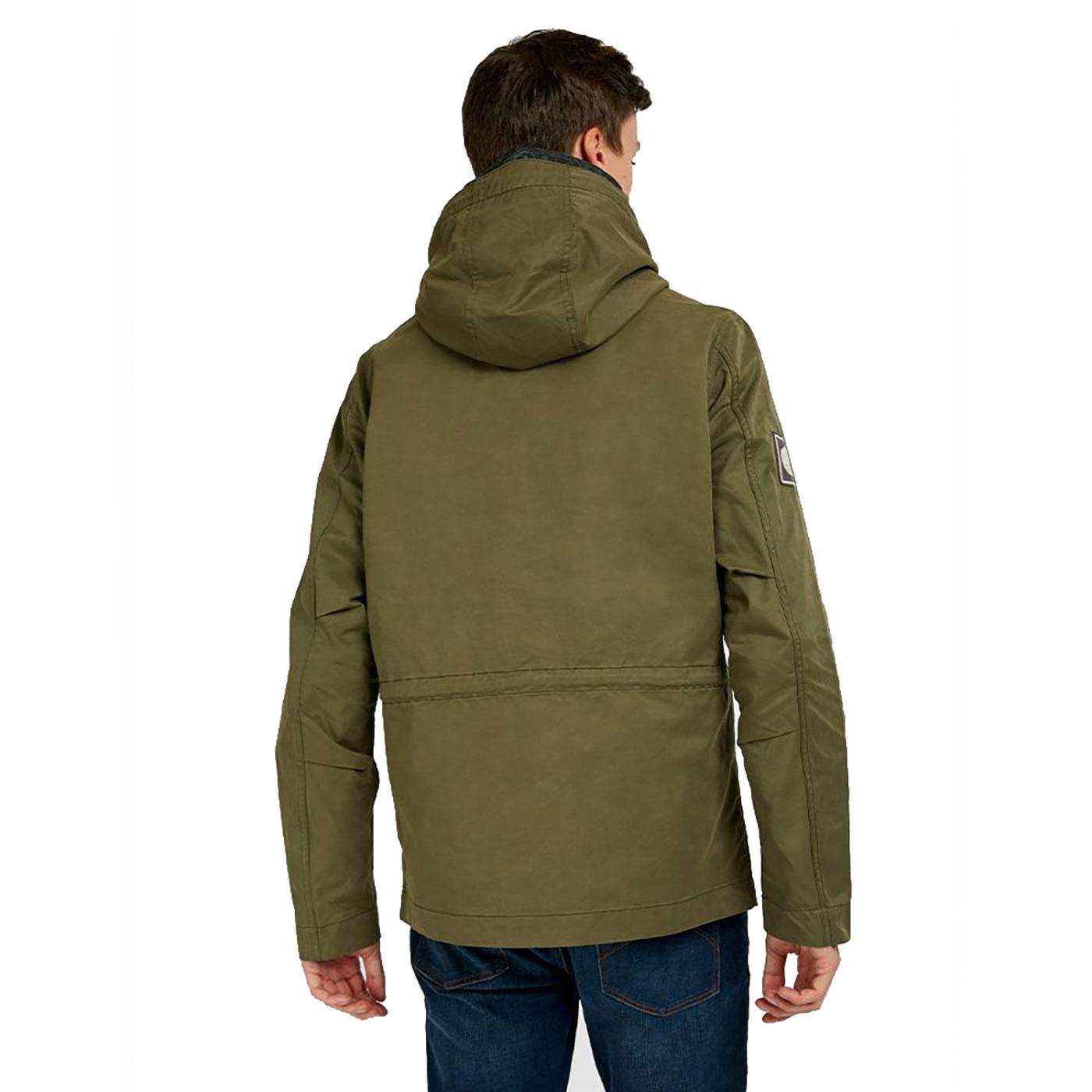 PRETTY GREEN Mens Retro Hooded Cotton Jacket in Green