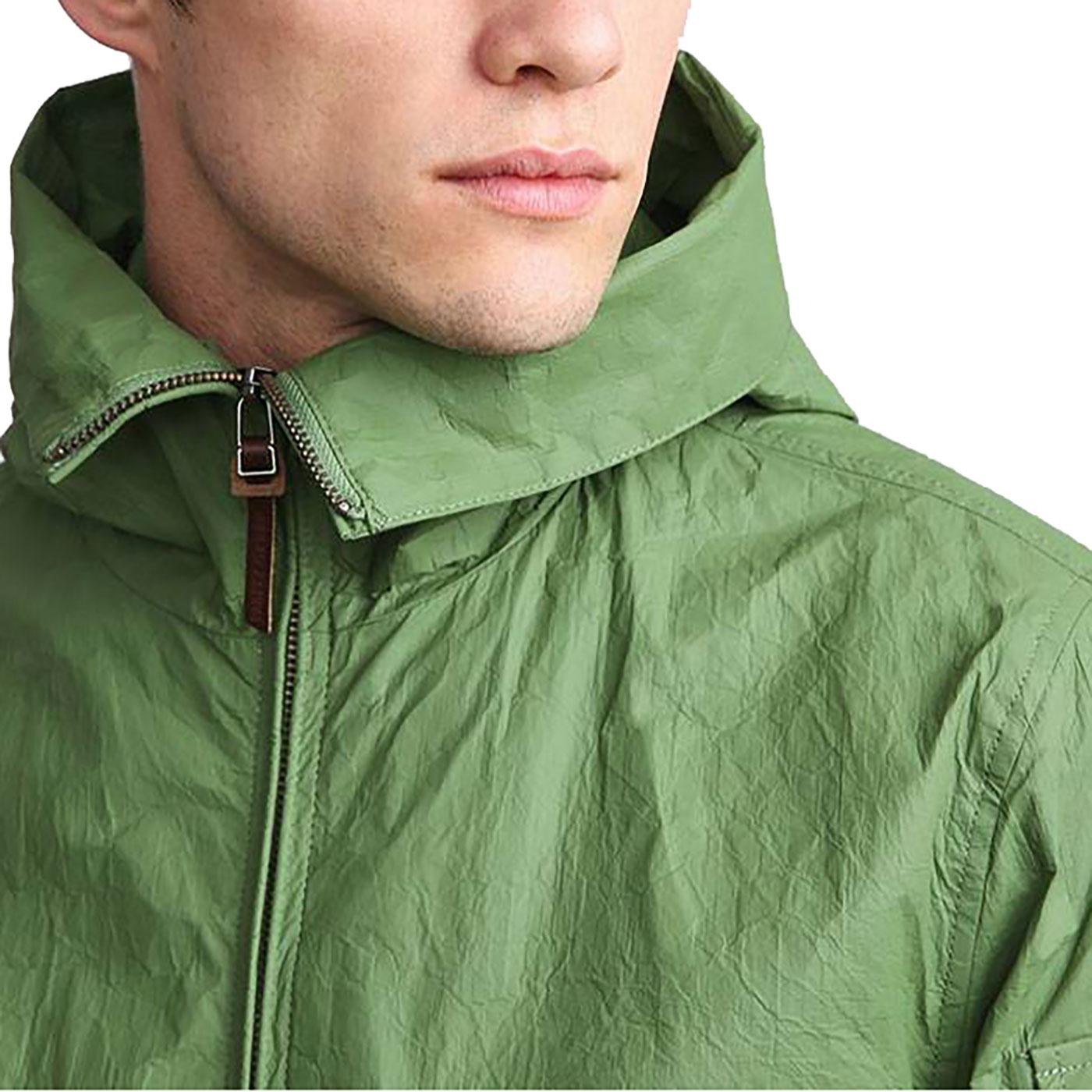 PRETTY GREEN Men's Retro Zip Up Hooded Jacket in Green
