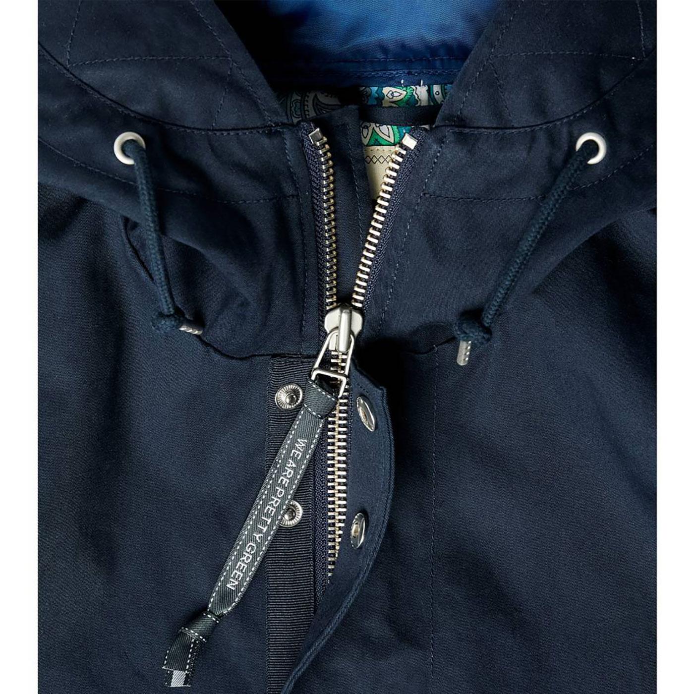 PRETTY GREEN Men's Cotton Hooded Mod Parka in Navy