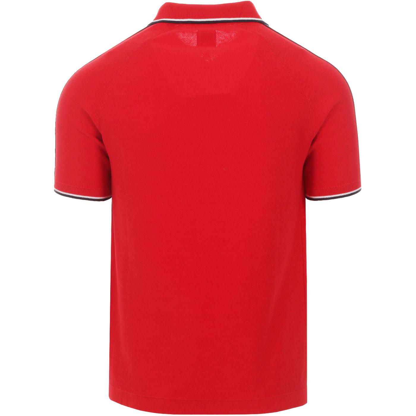 PRETTY GREEN Knitted Shoulder Stripe Football Top in Red