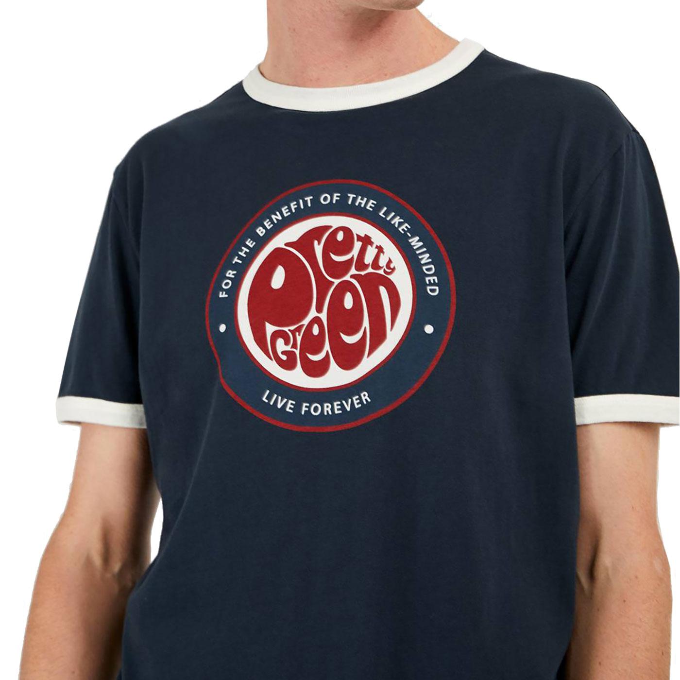 PRETTY GREEN Like Minded Mod Logo Ringer T-Shirt Navy