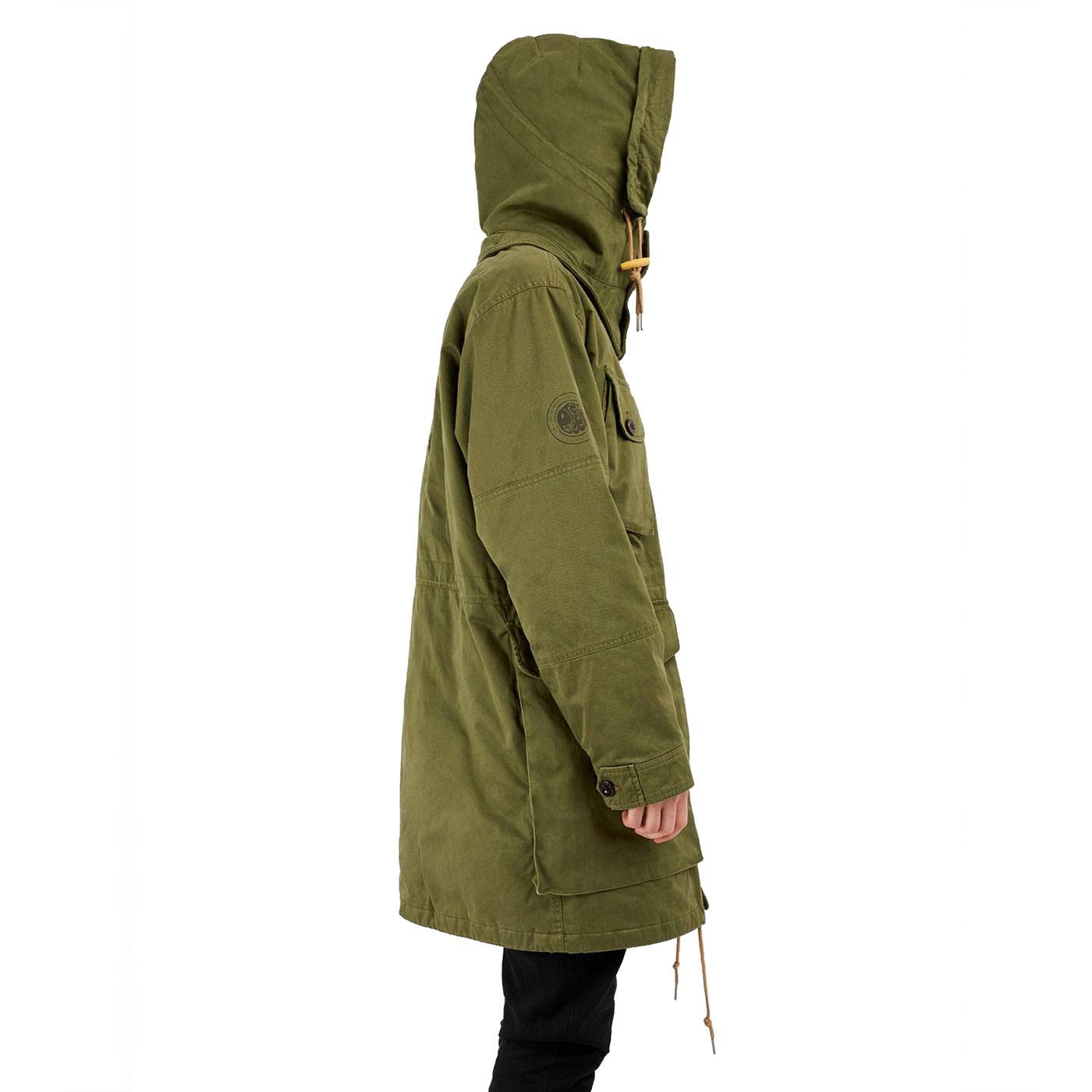 PRETTY GREEN 60's Mod Heavyweight Parka Jacket in Green
