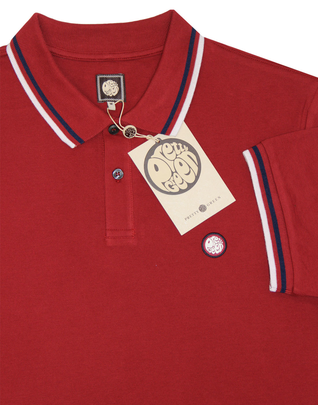 PRETTY GREEN Men's Retro Mod Tipped Pique Polo in Dark Red