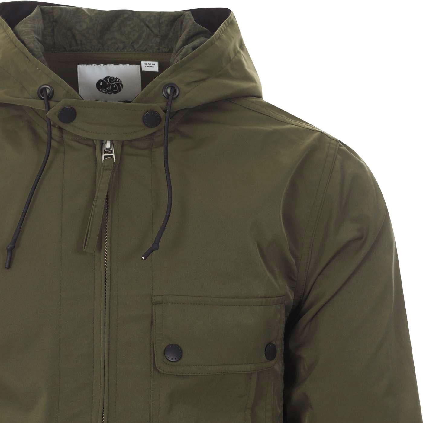 PRETTY GREEN Mod Nylon Short Hooded Parka Jacket Khaki