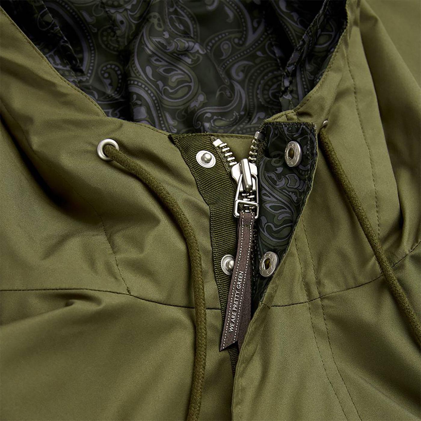 PRETTY GREEN Sealed Technical Mod Parka Jacket in Green