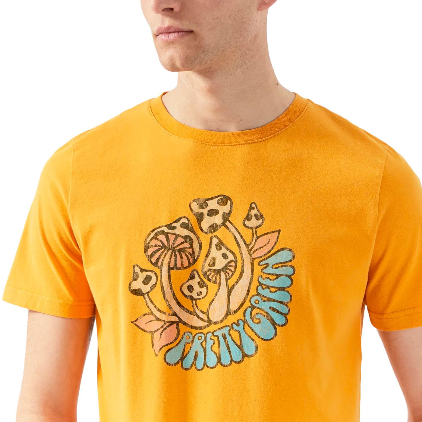 PRETTY GREEN Shroom Retro 60s Magic Mushroom Tee in Orange