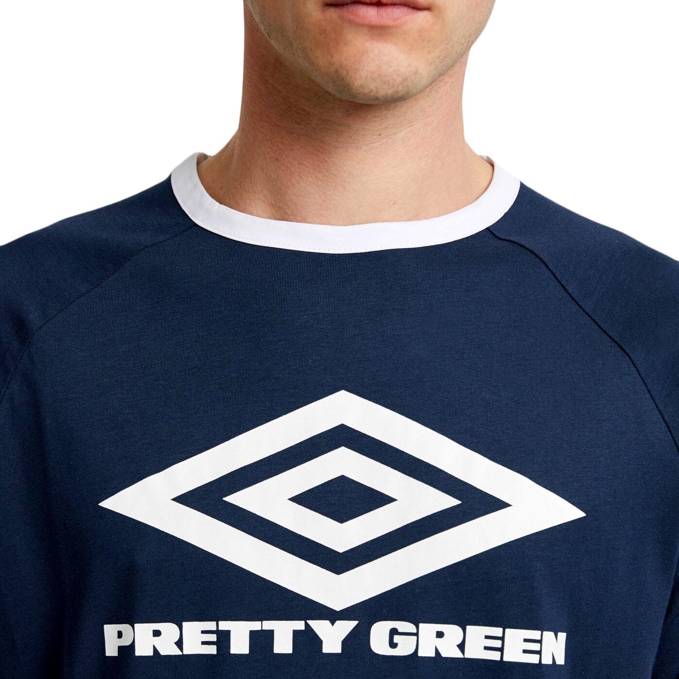 PRETTY GREEN X UMBRO Retro Indie Ringer Logo Tee in Navy