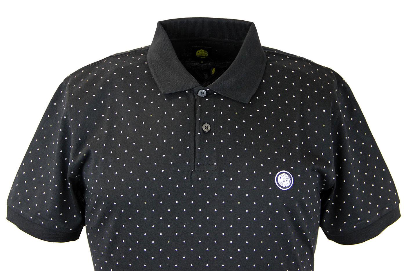 PRETTY GREEN Retro 60s Mod S/S Polka Dot Polo in Black