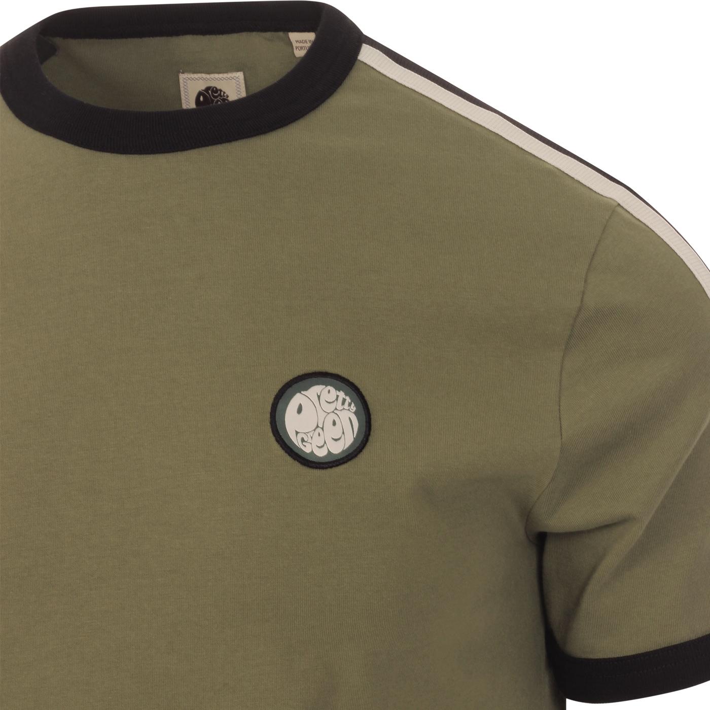 PRETTY GREEN Retro 90s Sports Stripe Ringer Tee in Khaki