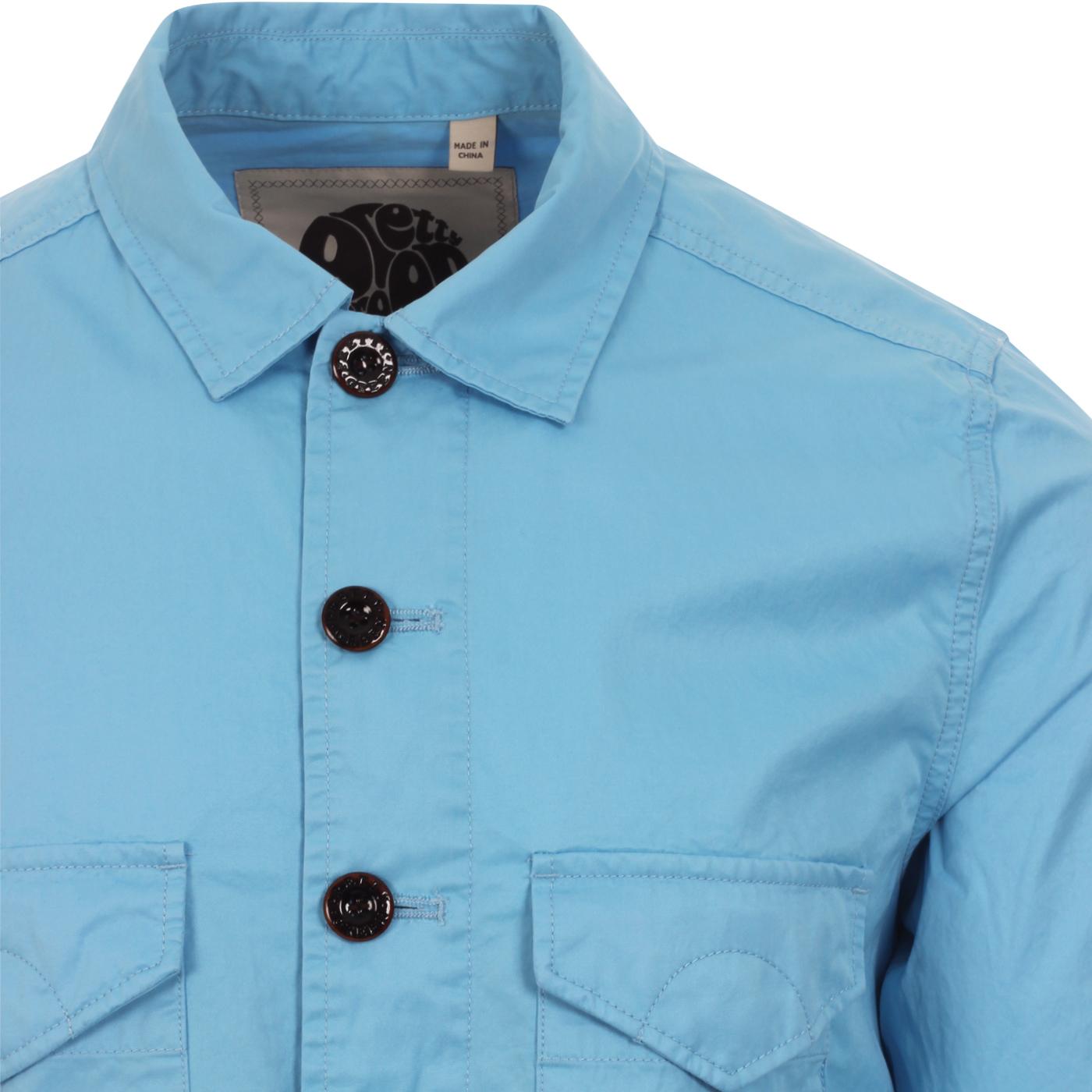 PRETTY GREEN Retro Mod Cotton Button Thru Overshirt Blue