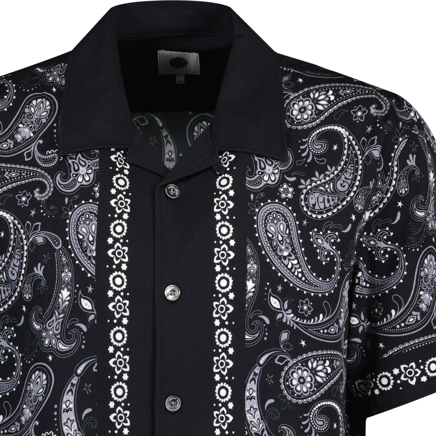 Pretty Green Eclipse Retro Revere Collar Paisley Shirt in Black