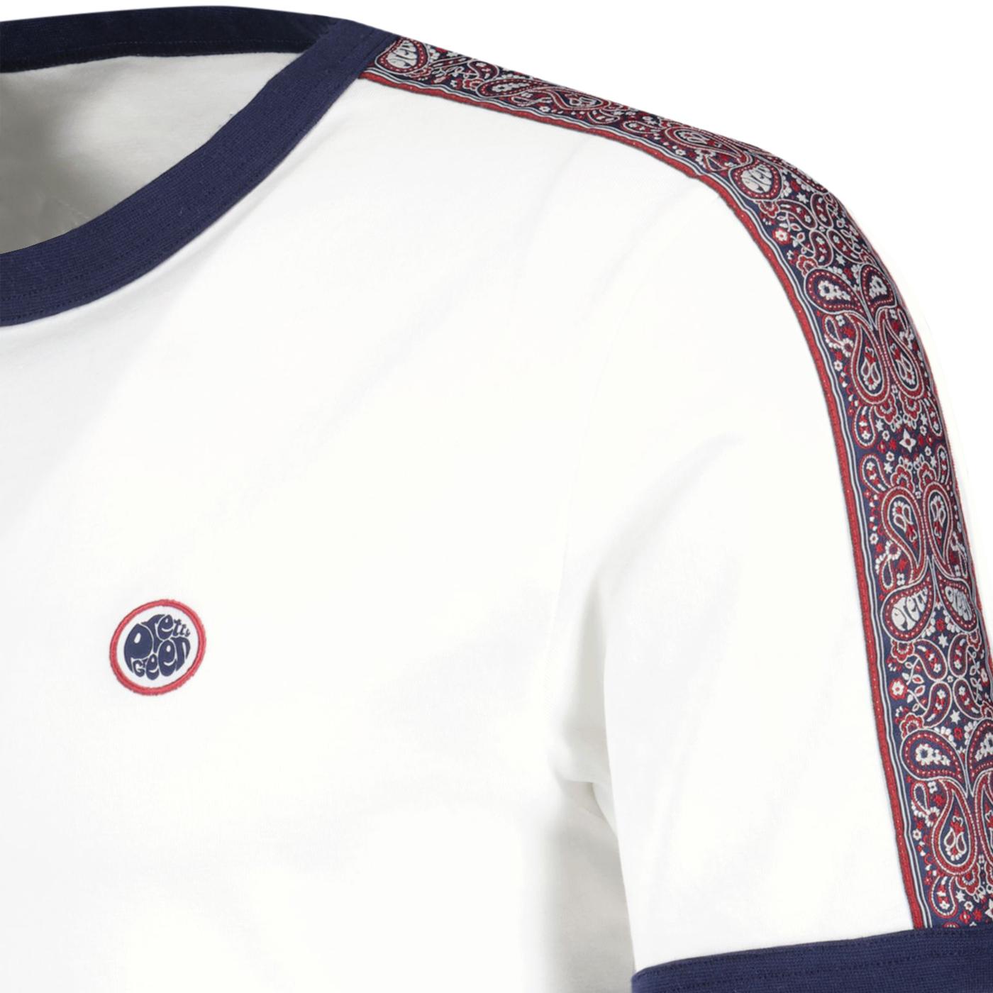 Pretty Green Eclipse Paisley Tape Retro Ringer T-shirt in White