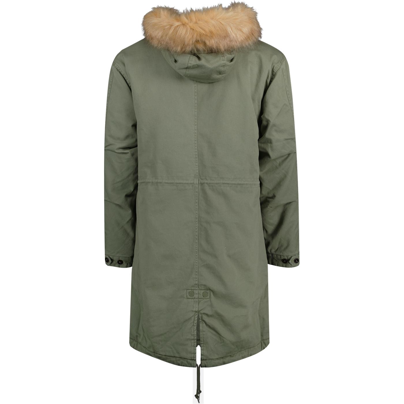 PRETTY GREEN Freeman 60s Mod M-65 Fishtail Parka in Green