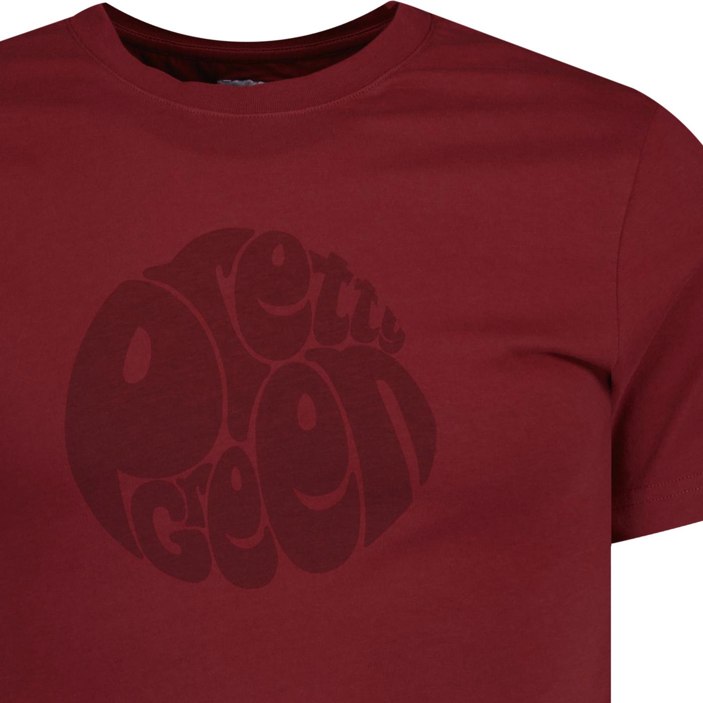 Gillespie Pretty Green Retro Screen Print Logo Tee in Burgundy