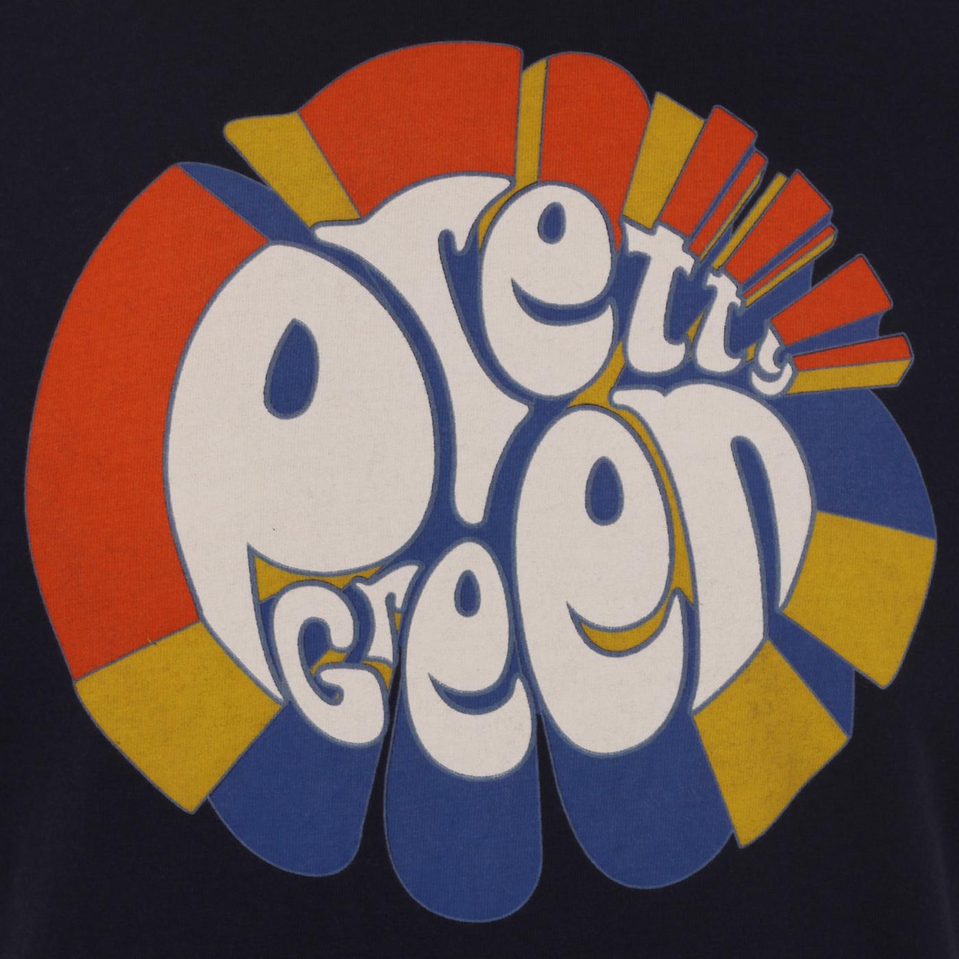 PRETTY GREEN Retro 60s Sunburst Pop Art Logo Tee in Navy