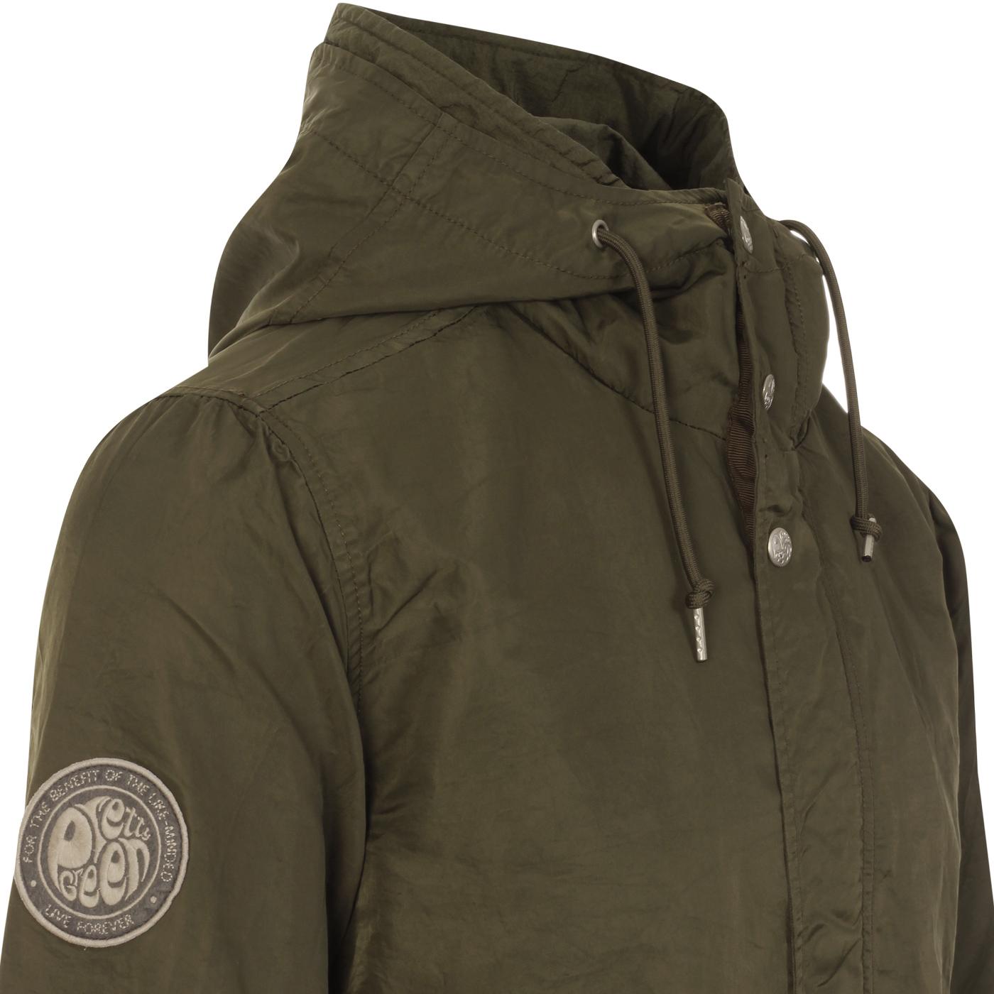 PRETTY GREEN Mod Likeminded Nylon Parka Jacket in Khaki
