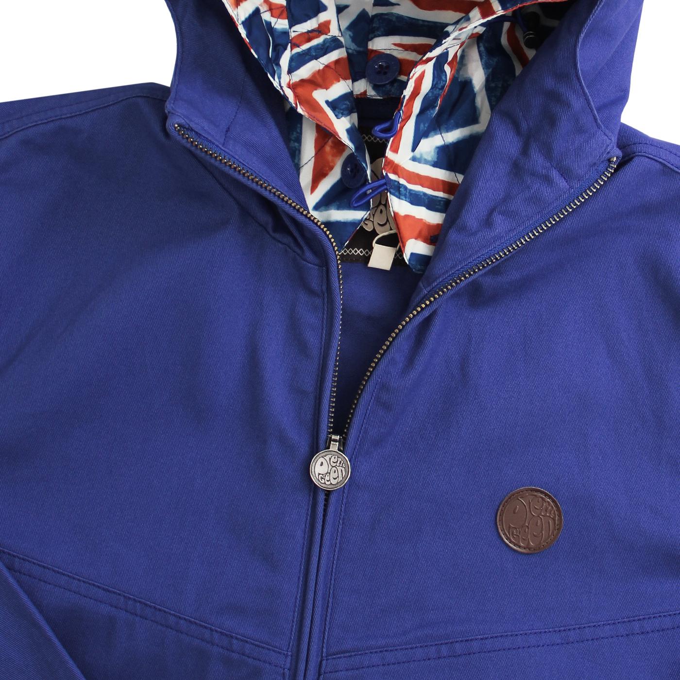 PRETTY GREEN Mod Union Jack Trim Hooded Jacket in Blue