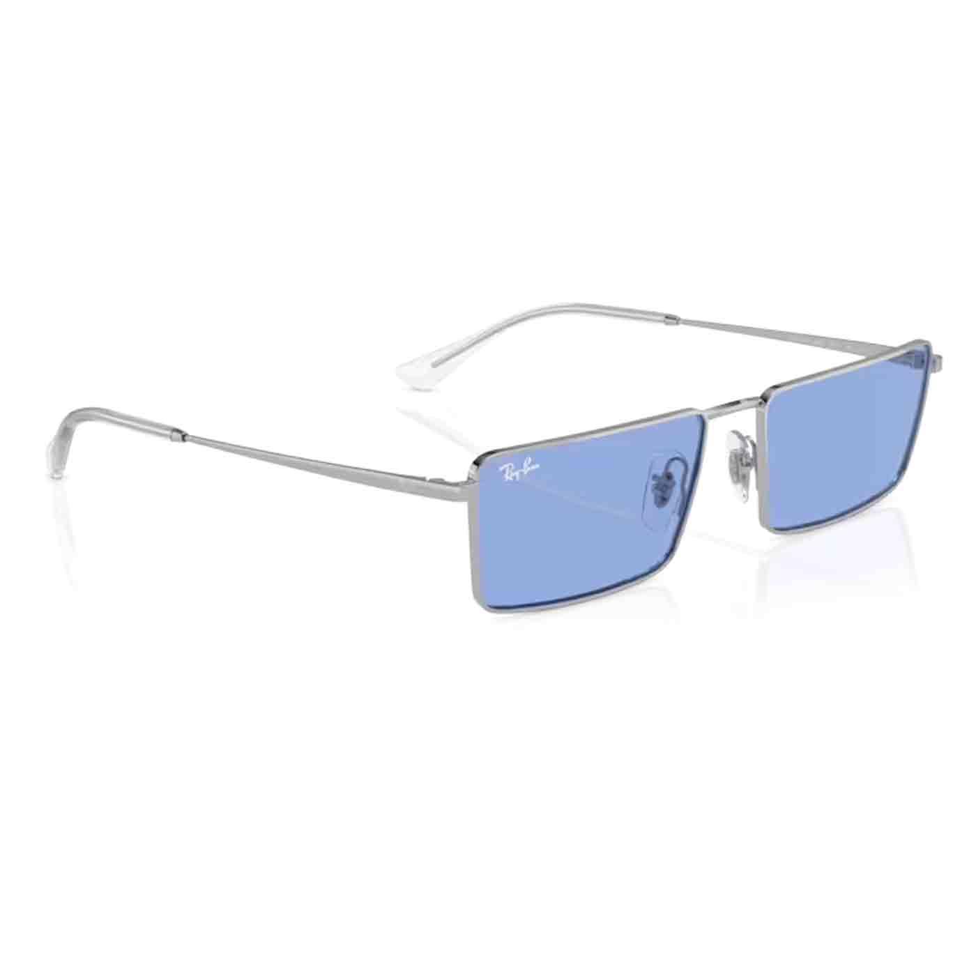 Ray-Ban Emy 60s Metal Rectangular Sunglasses Polished Silver