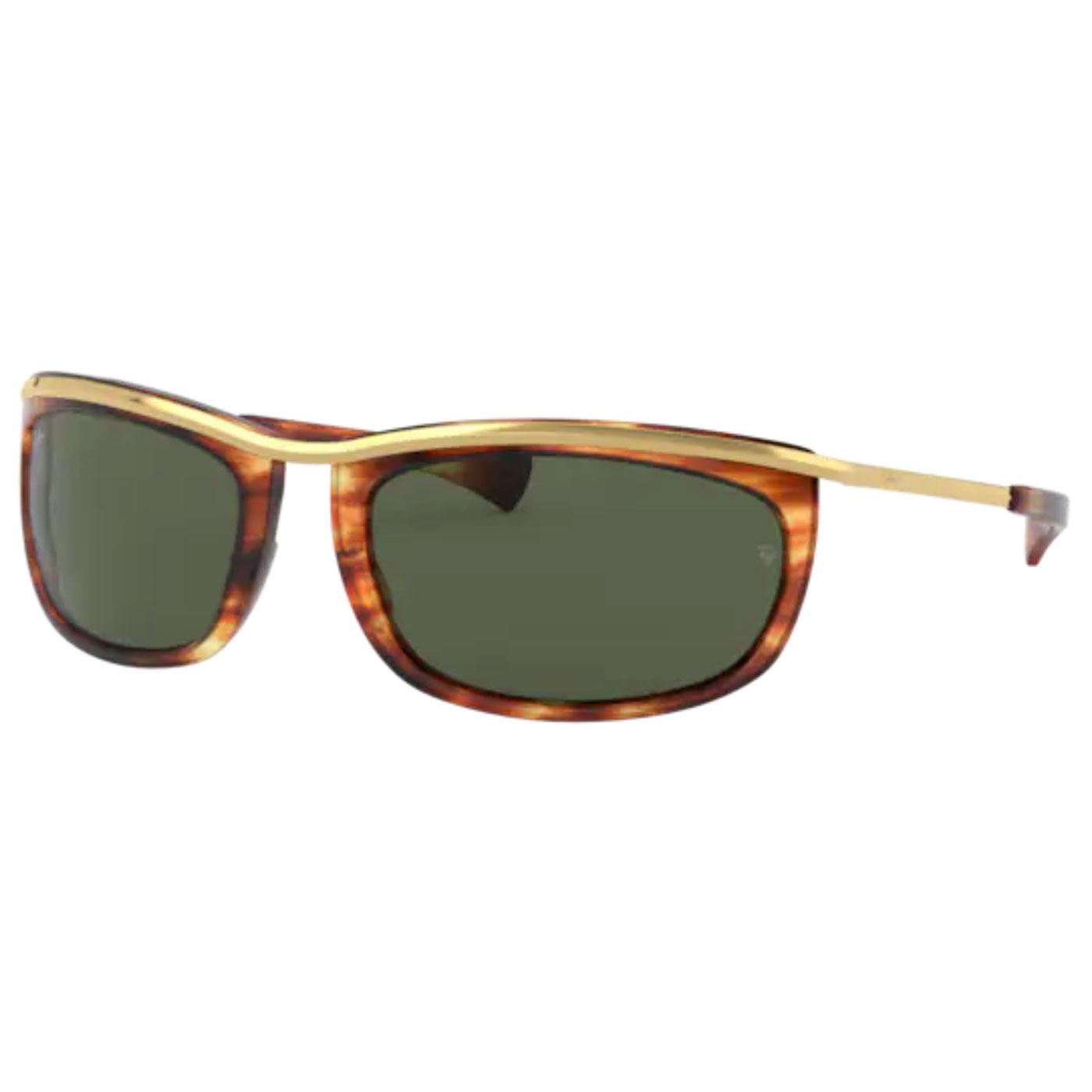RAY-BAN Olympian Retro Striped Havana Sunglasses in Brown