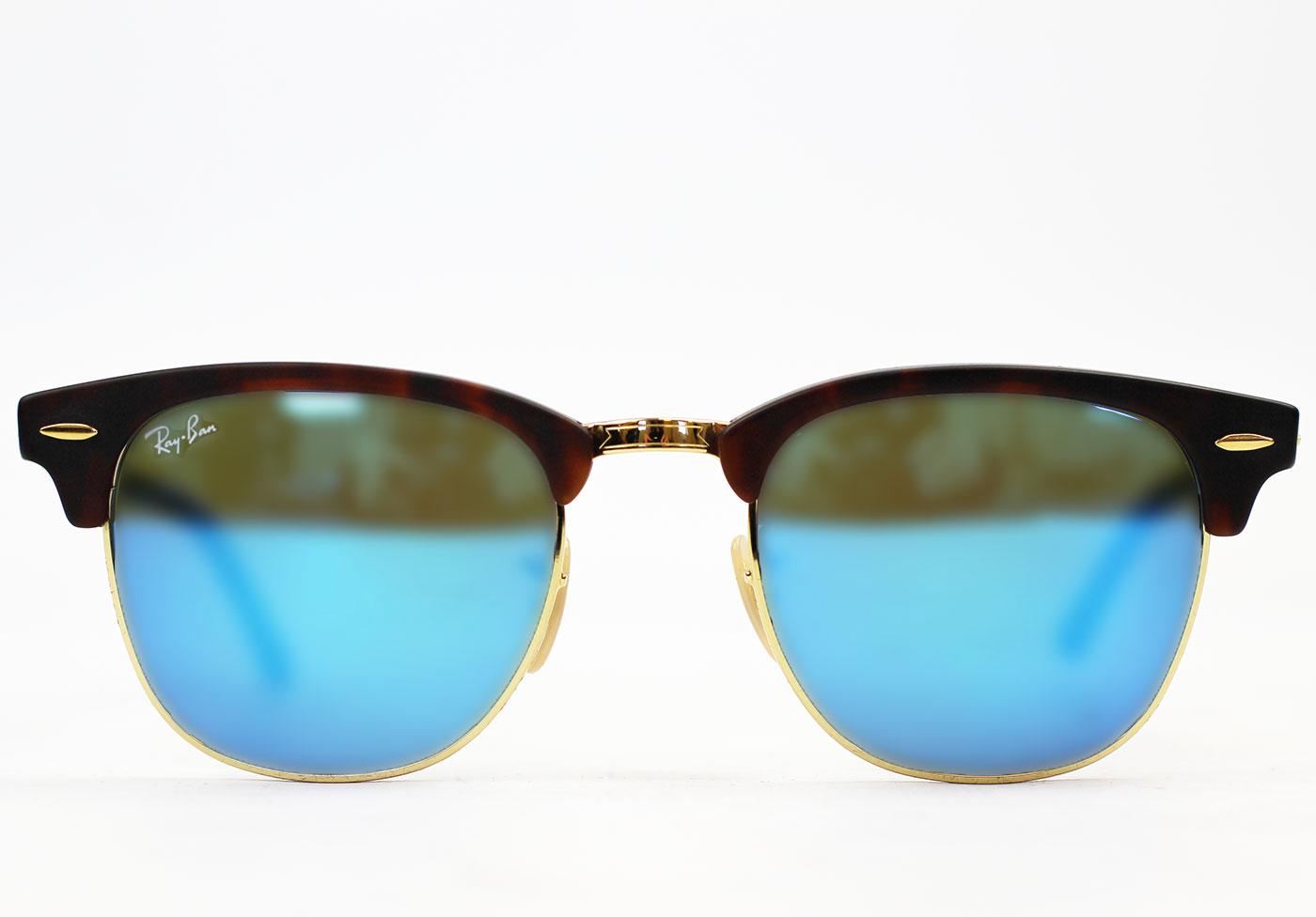 Ray-Ban Clubmaster Retro 50s Mod Flash Lens Sunglasses Blue