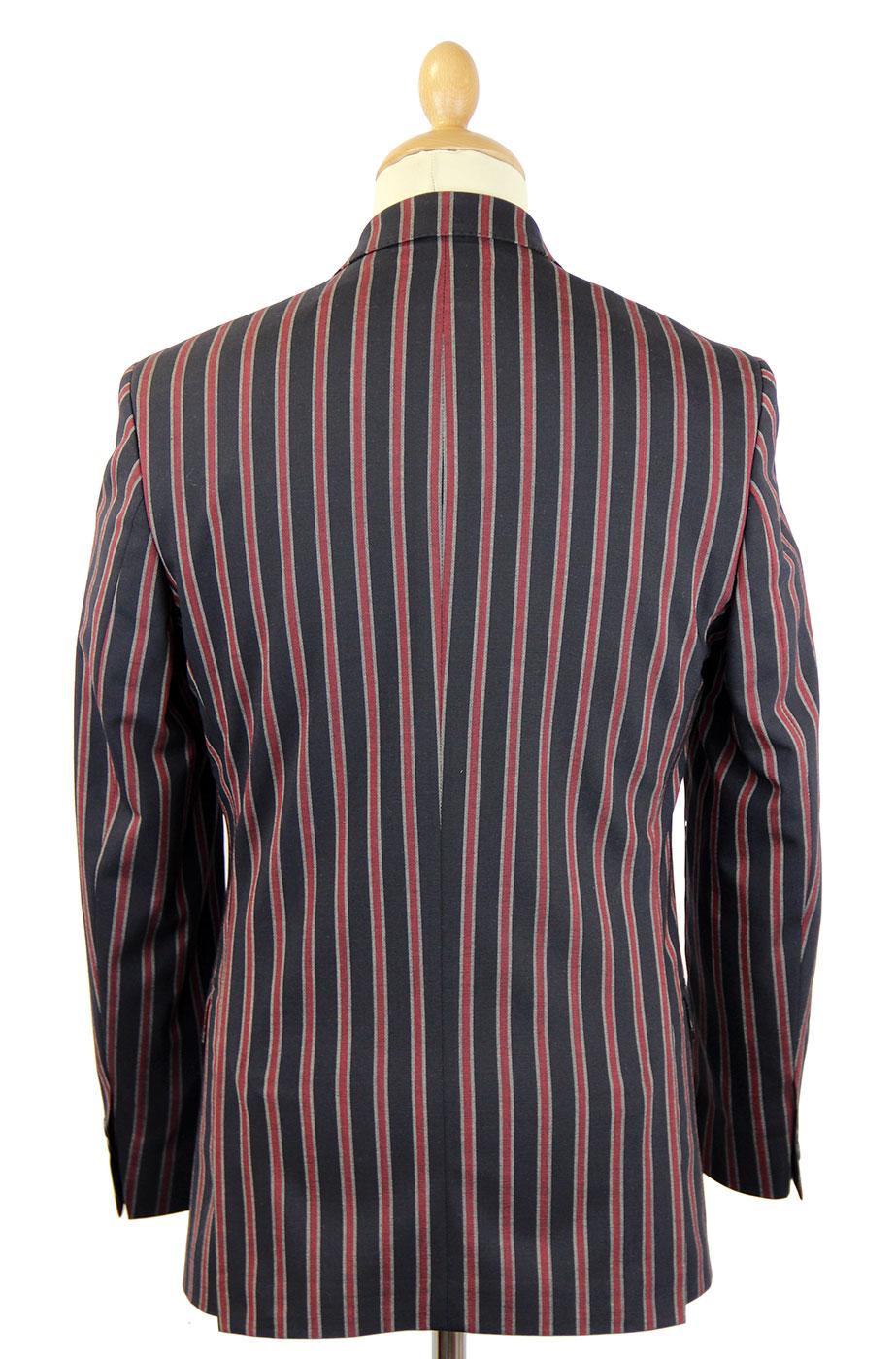 Retro 60s Mod Burgundy Stripe 3 Button Slim Boating Blazer