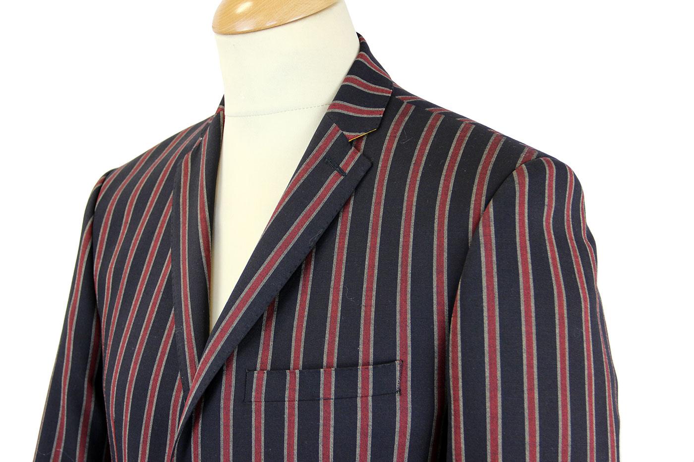 Retro 60s Mod Burgundy Stripe 3 Button Slim Boating Blazer