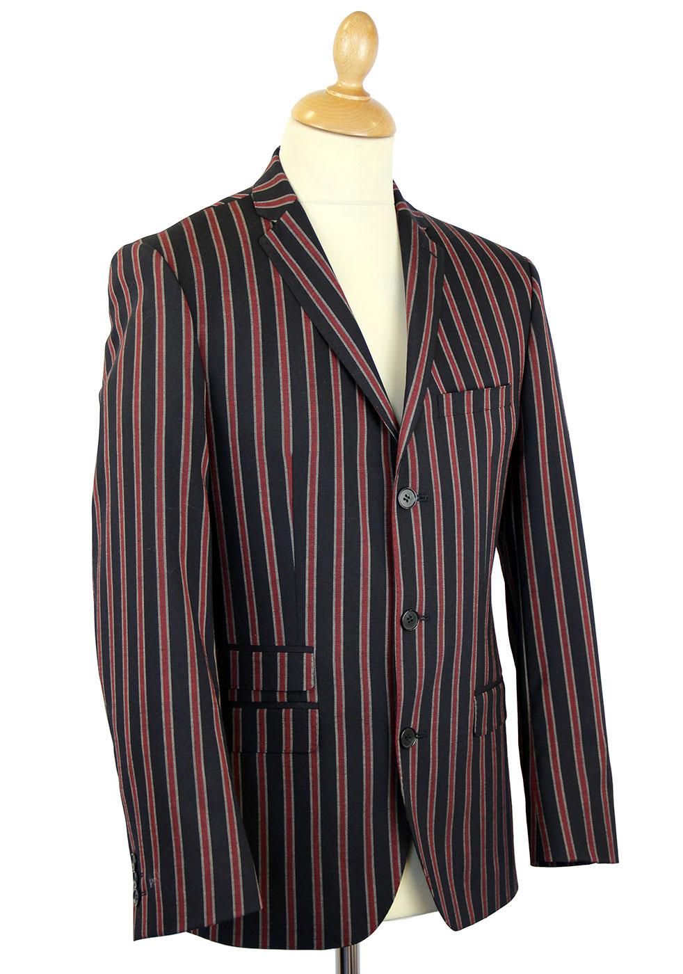 Retro 60s Mod Burgundy Stripe 3 Button Slim Boating Blazer