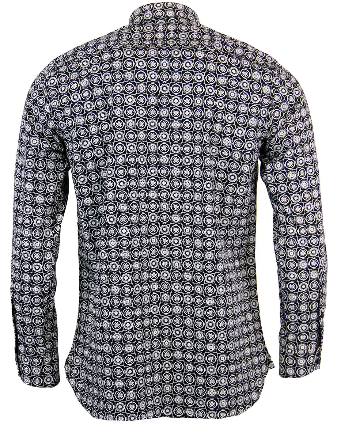 ROCOLA Retro 1960s Mod Geometric Circle Print Shirt in Black