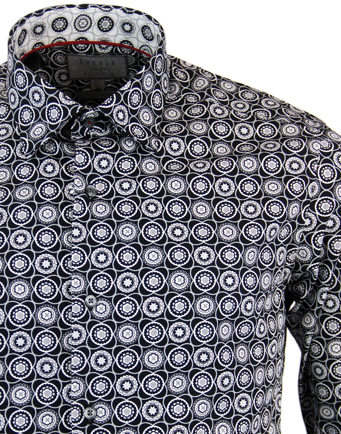ROCOLA Retro 1960s Mod Geometric Circle Print Shirt in Black