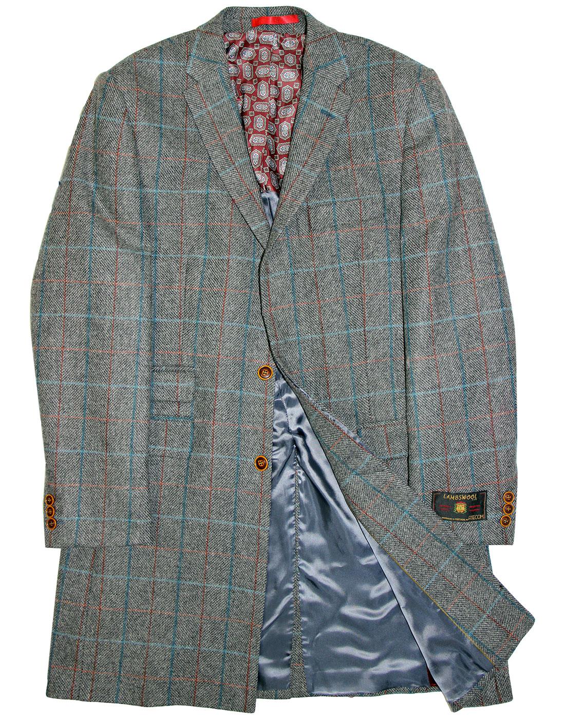 Men's Retro 60s Mod Herringbone Check Three Quarter Length Coat