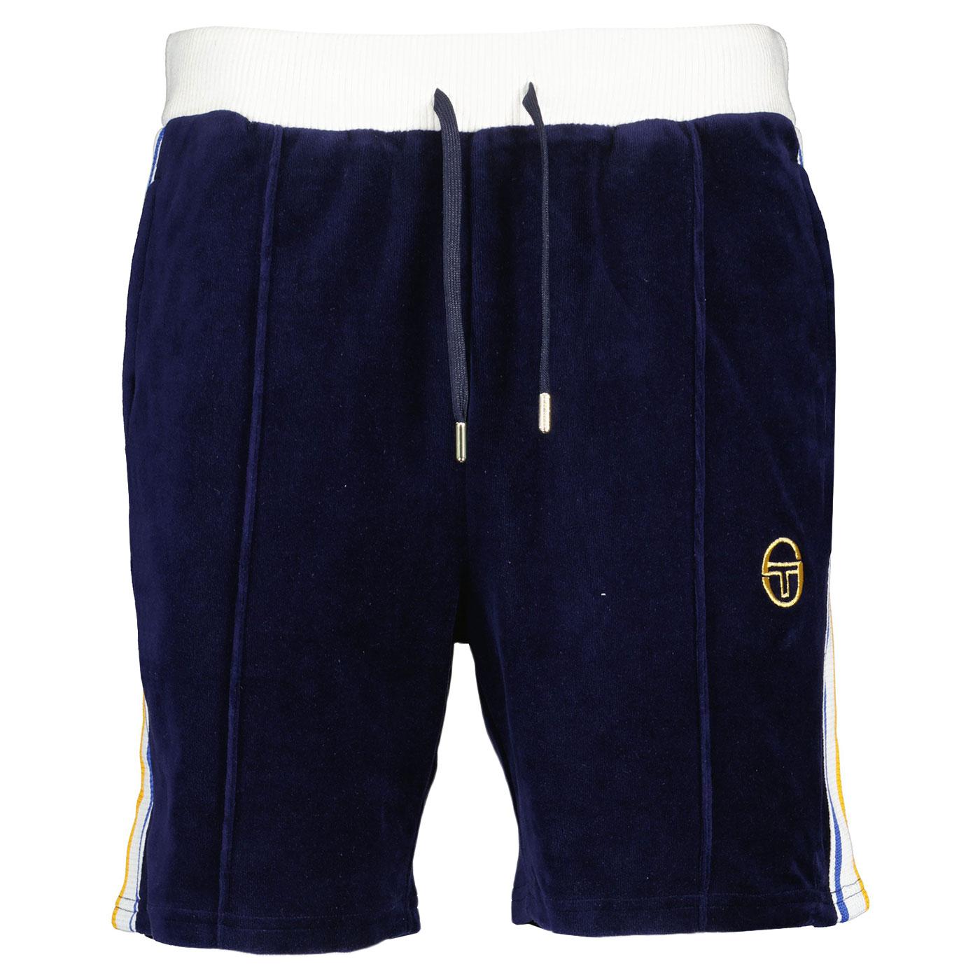 Sergio Tacchini Goran Retro 80s Velour Shorts in Maritime Blue