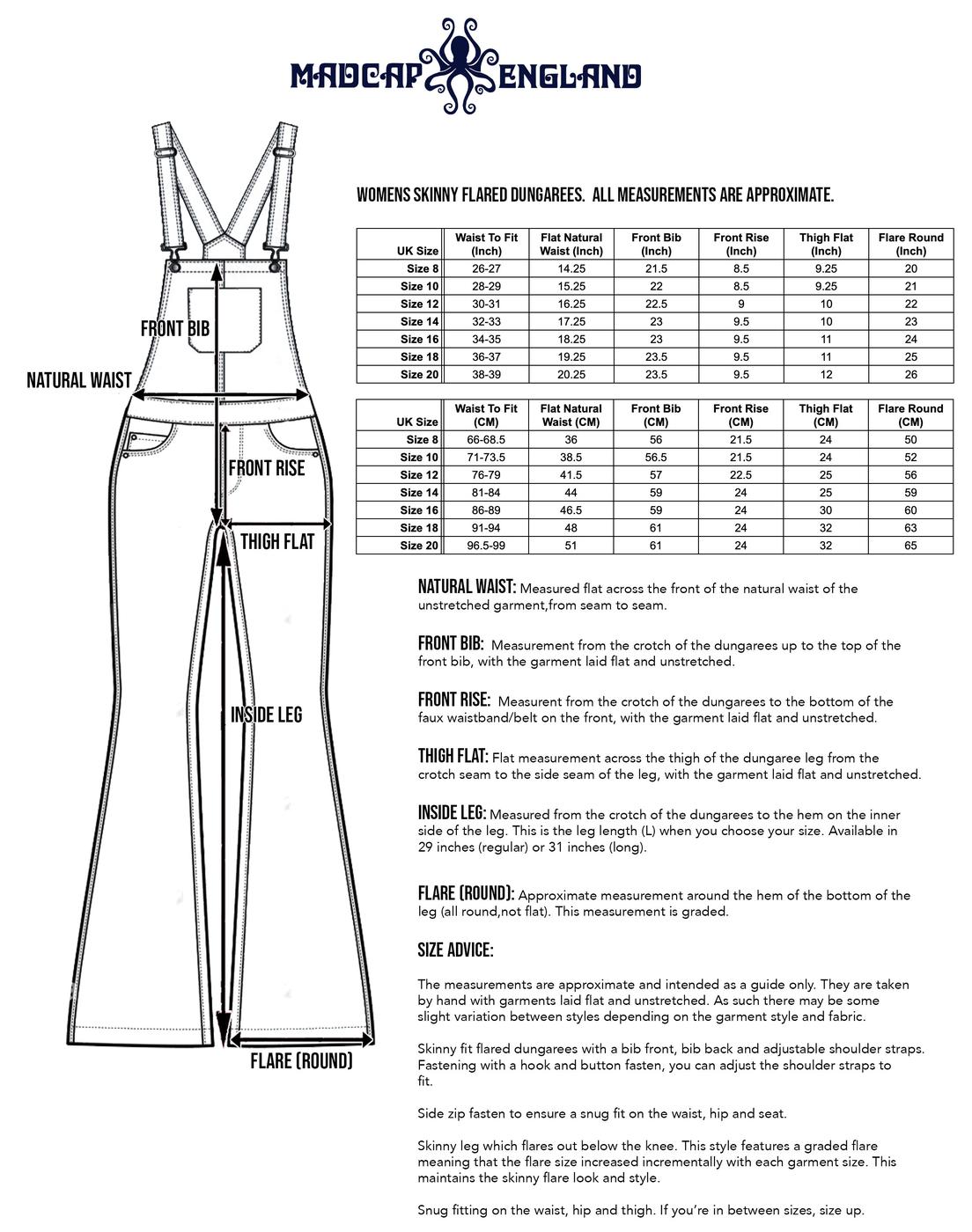 Madcap England Bell Bottom Blues Flared Dungaree Stonewash