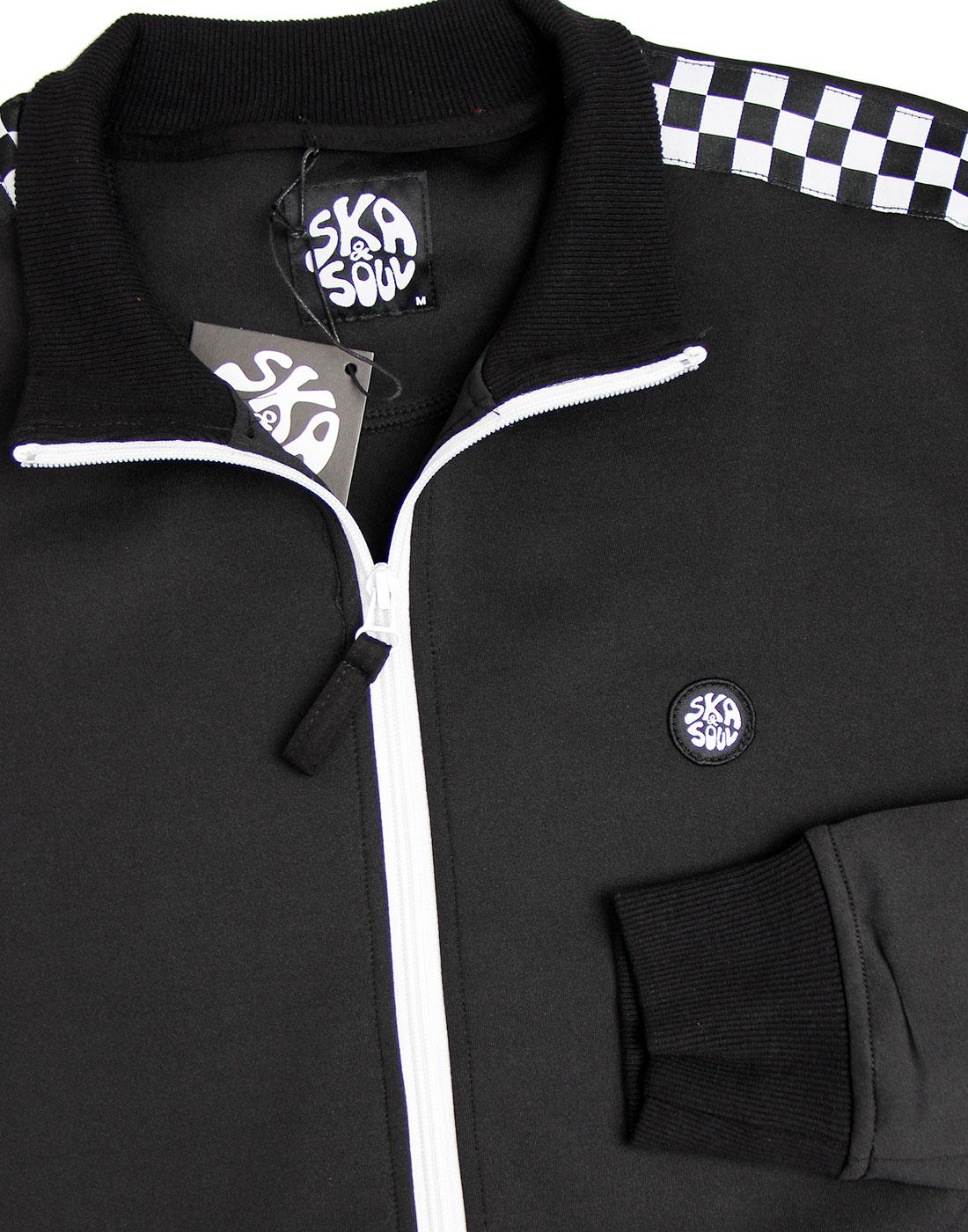 SKA & SOUL Retro Checkerboard Sleeve Track Top in Black