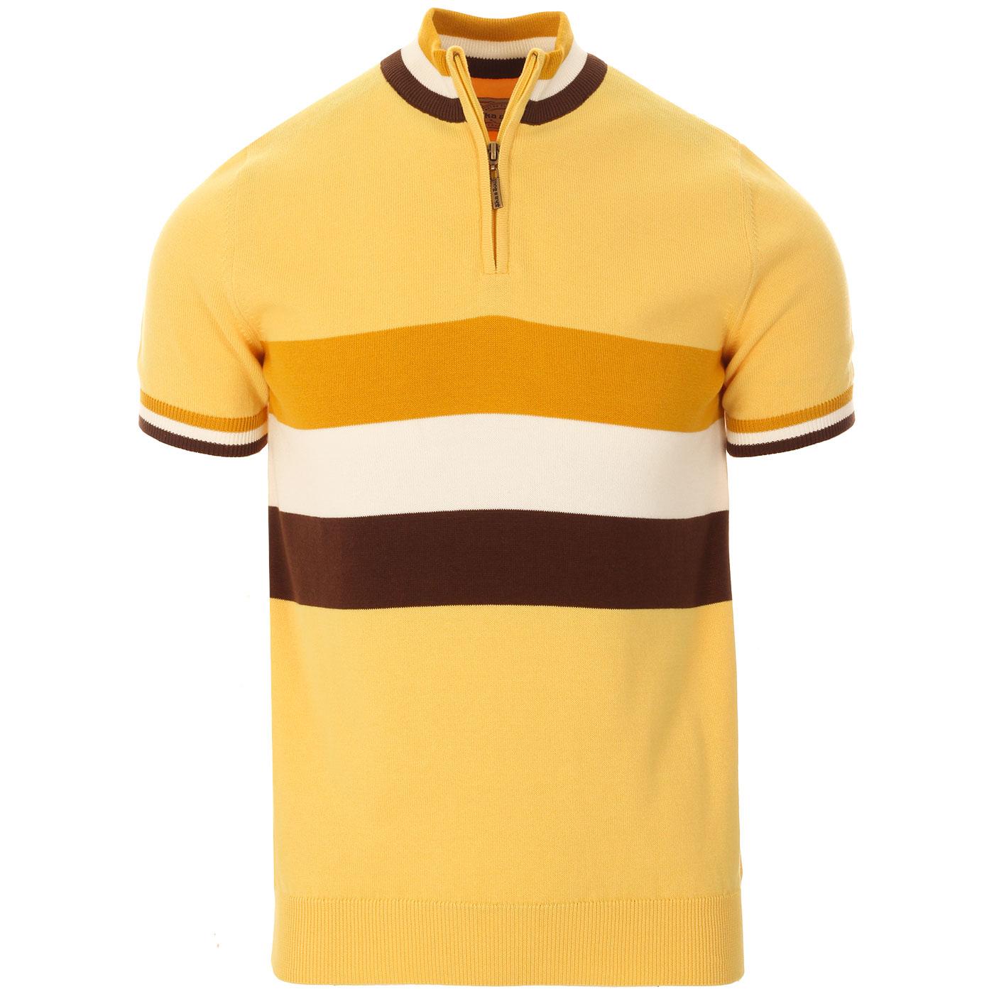 SKA & SOUL Retro 1960s Mod Stripe Knit Cycling Top in Lemon