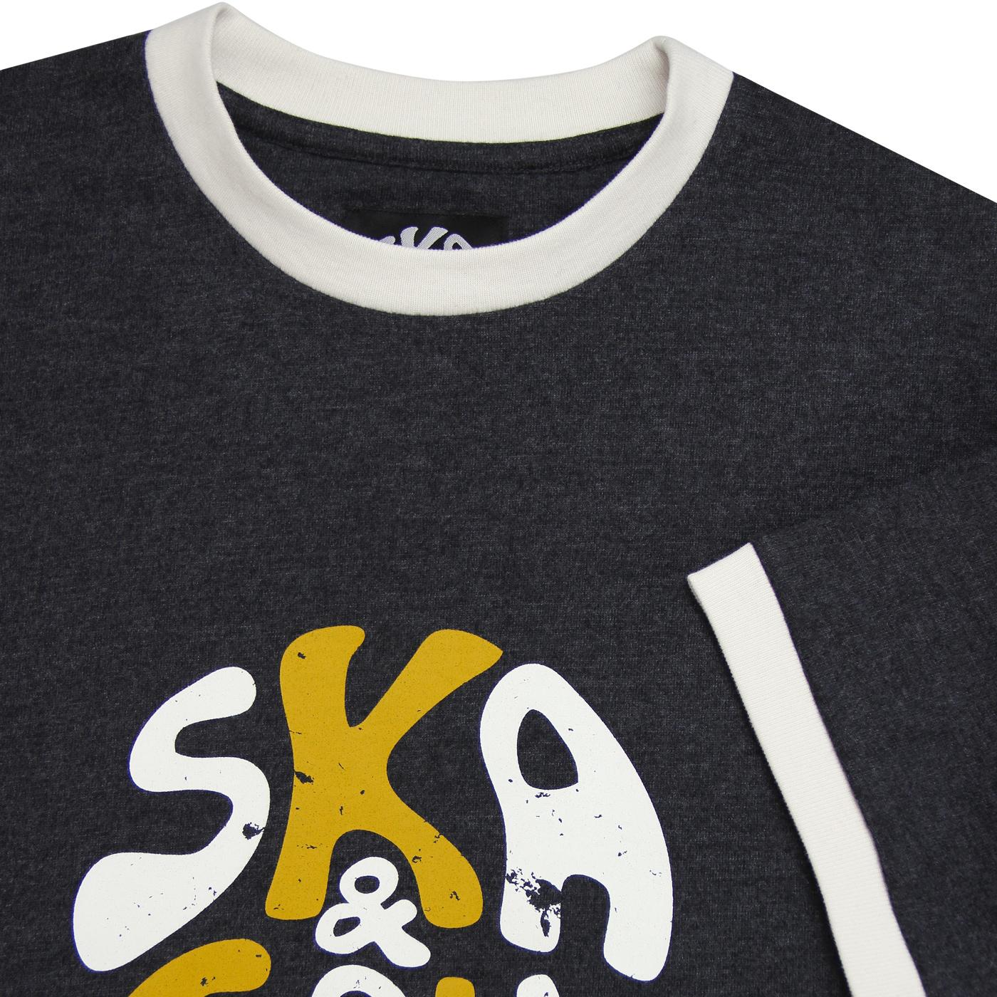 SKA & SOUL Retro Mod Distressed Logo Ringer Tee in Indigo