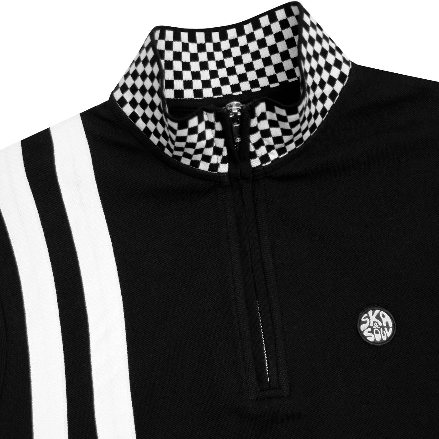 SKA & SOUL 70s Mod Racing Stripe Check Collar Cycling Top