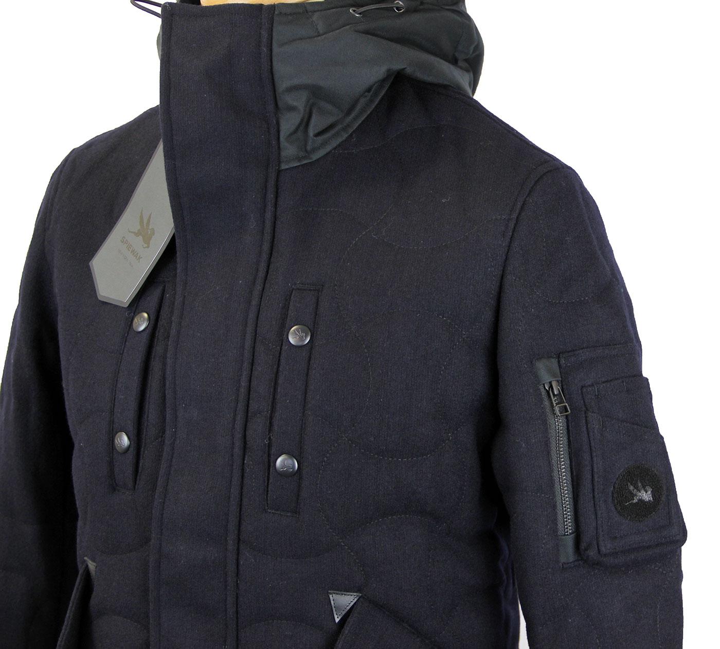 SPIEWAK Retro Mod Melton Quilted Tarmac Parka Jacket in Navy