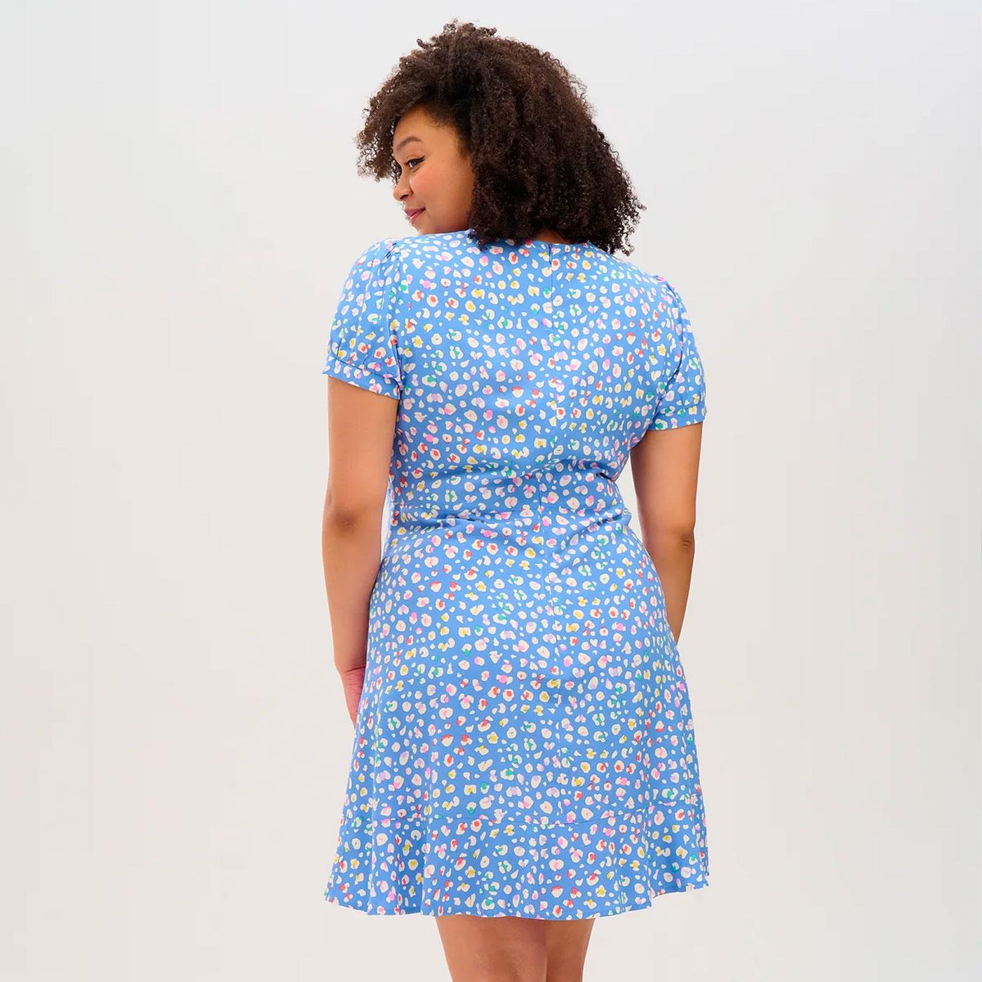 SUGARHILL Amoret Retro Rainbow Leopard Summer Flare Dress