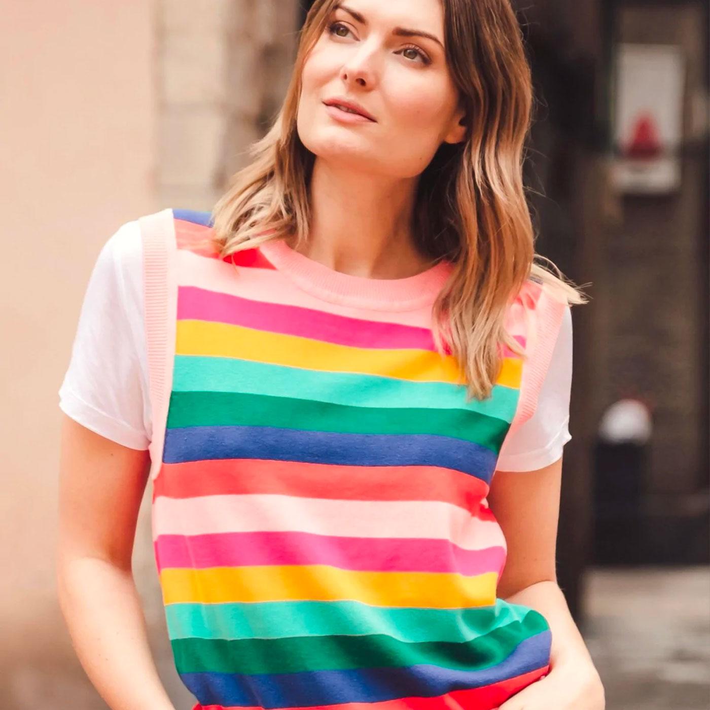 SUGARHILL BRIGHTON Leslie Retro 70s Rainbow Knit Tank Top