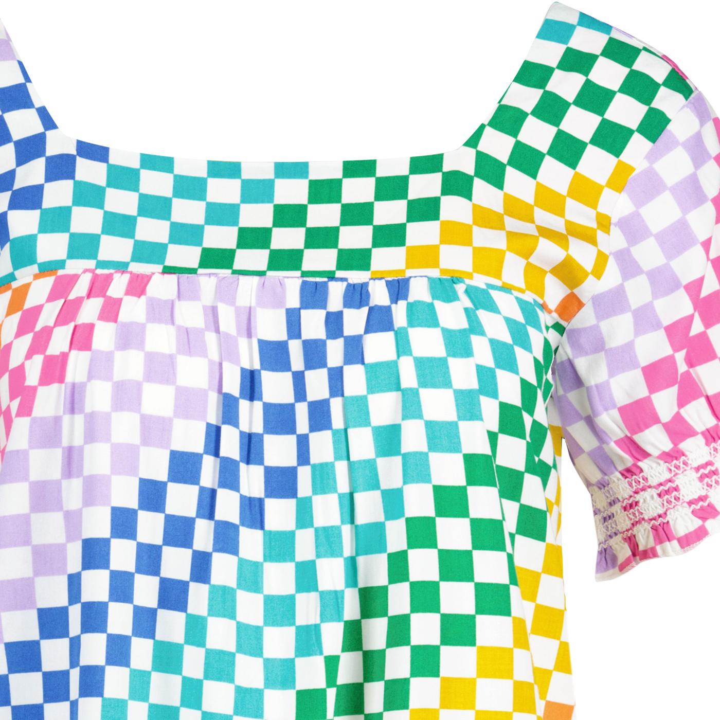 Sugarhill Brighton Alva Retro 1970s Rainbow Checkerboard Top