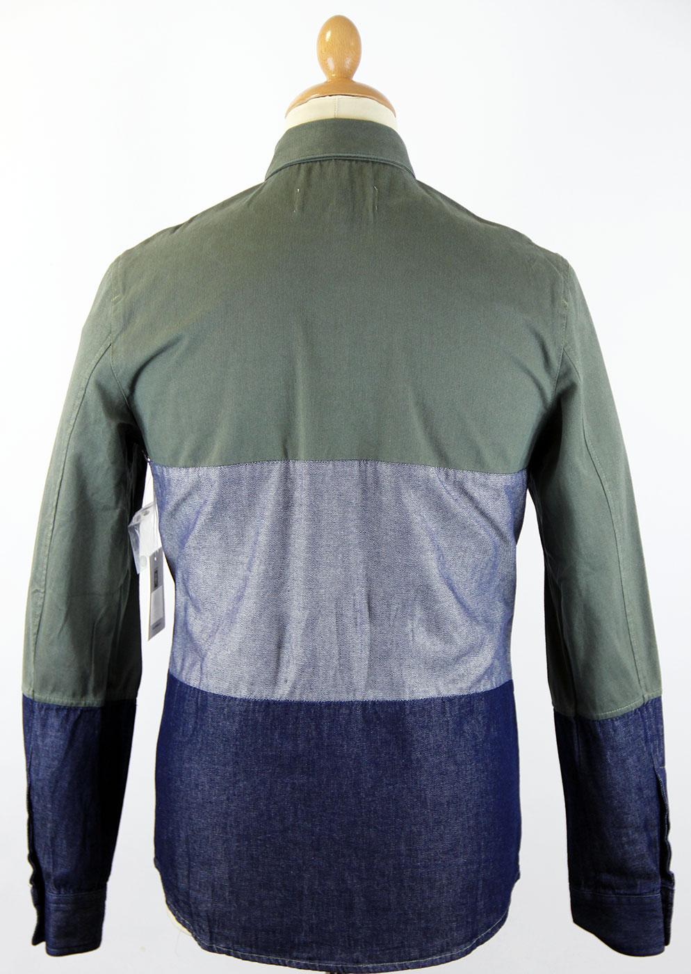 SUPREMEBEING Billet Retro Indie Mod Block Panel Shirt Olive