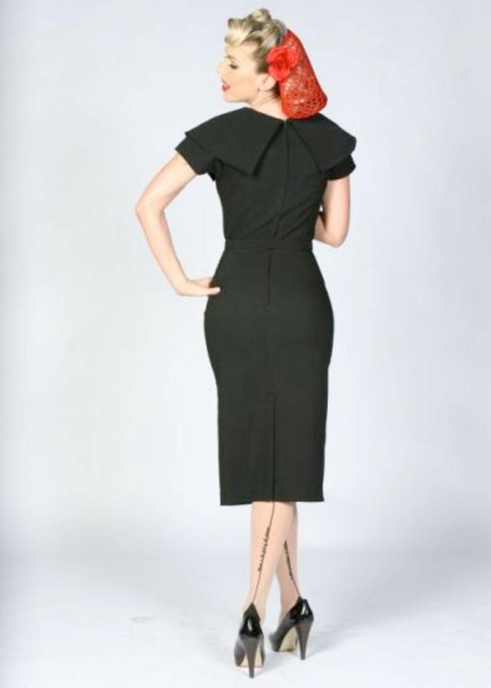 TATYANA Retro 50s Vintage Secretary Wiggle Pencil Dress in Black