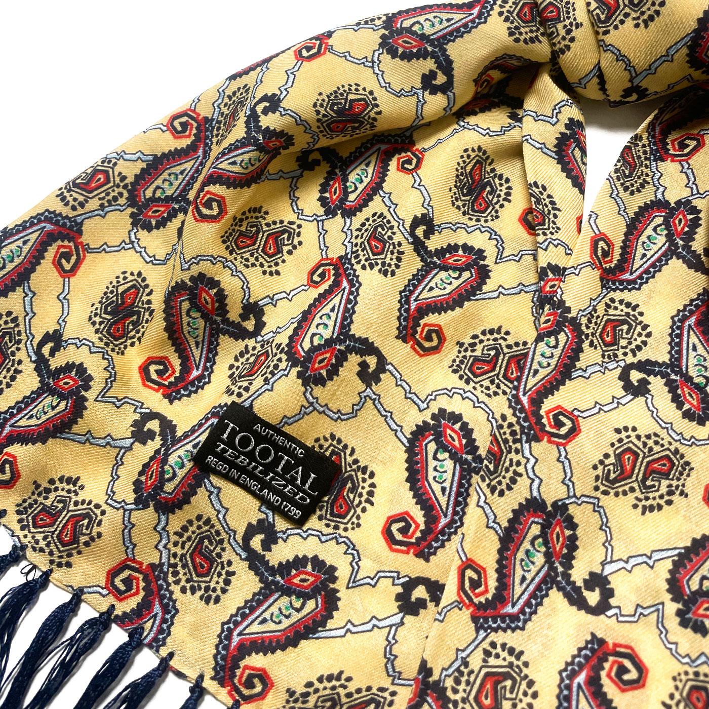 Tootal Retro 60s Angular Paisley Fringed Rayon Scarf in Lemon