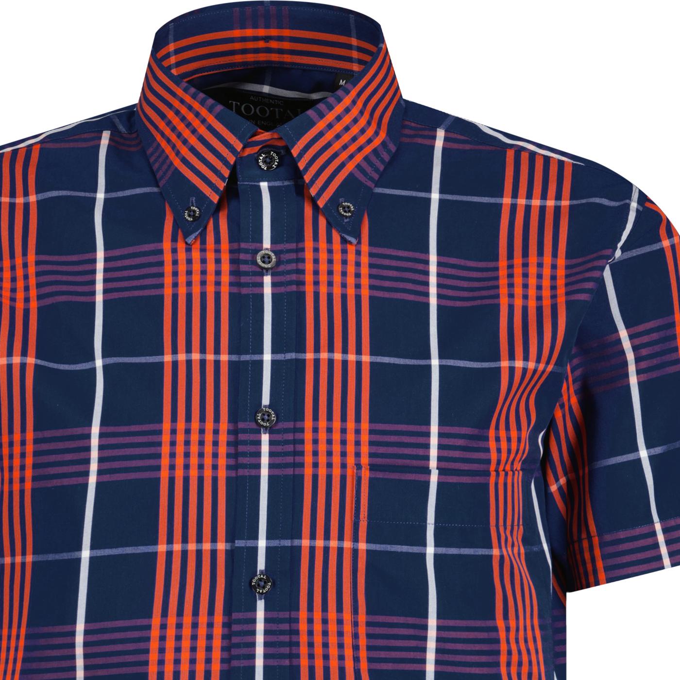 Tootal Retro Mod Slim Fit Cotton Check S/S Shirt Navy Orange