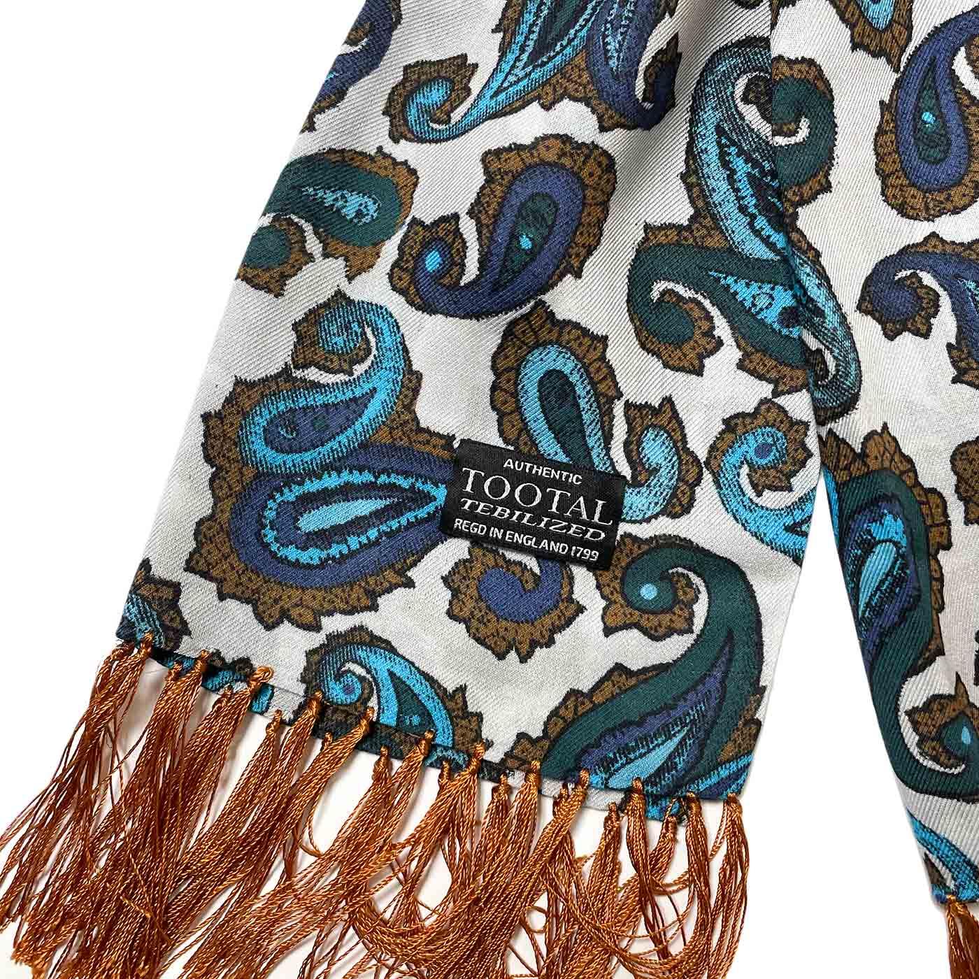 TOOTAL Double Paisley Fringed Mod Rayon Scarf Ocean Blue