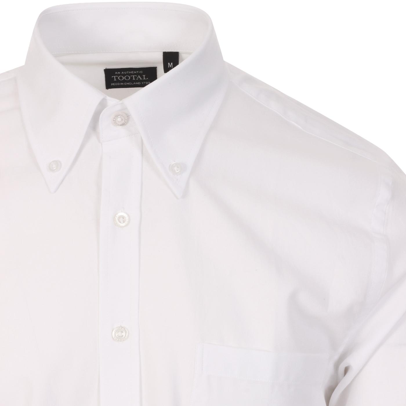 TOOTAL 60s Mod Plain White Button Down Oxford Shirt